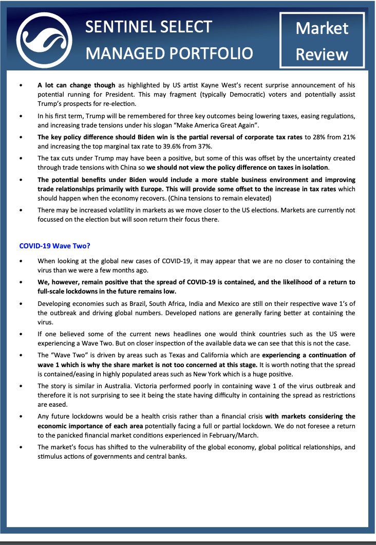 Sentinel Equity MDA Newsletter September 2020 - Savanna Pride
