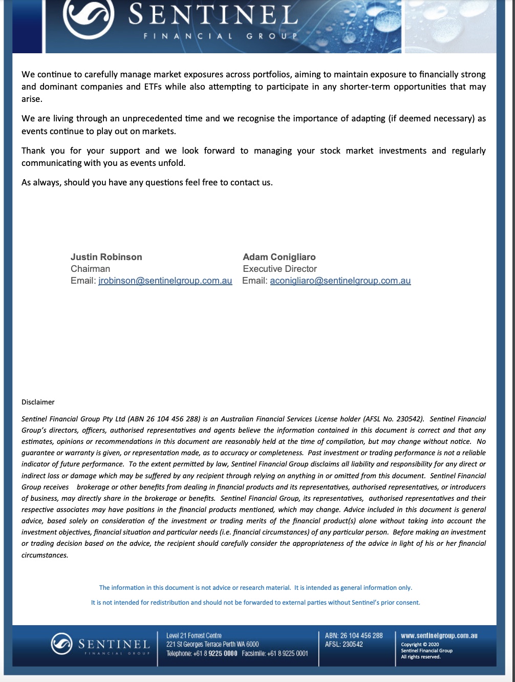 Sentinel Equity MDA Newsletter September 2020 - Savanna Pride